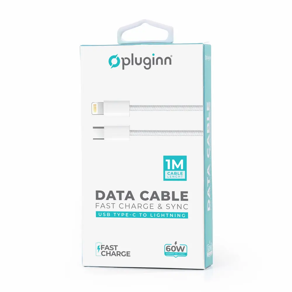 Data kabl Pluginn fast PD 60W Type C na Type C beli 1m