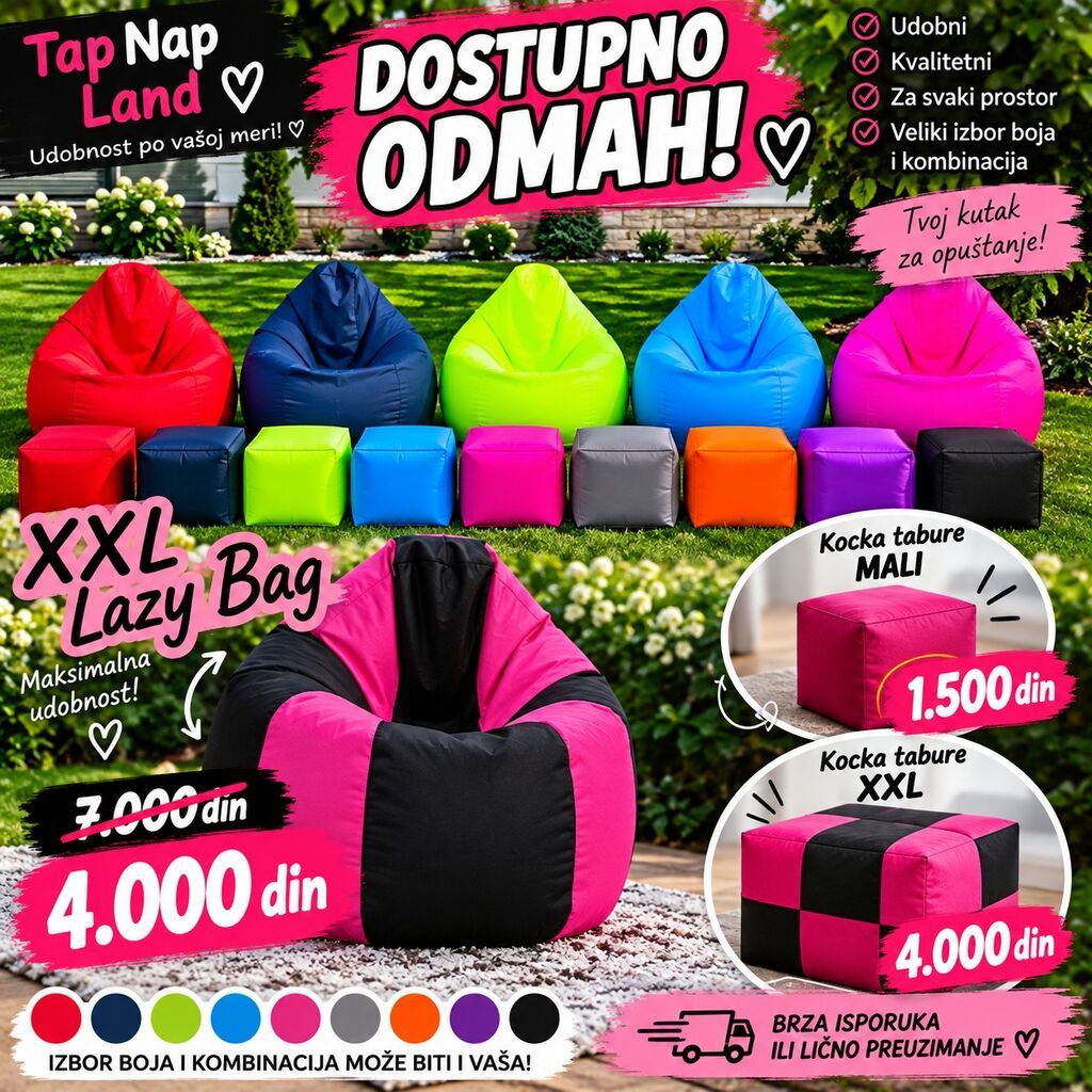 XXL Lazy Bag i kocka tabure – dostupno odmah - Udobni, kvalitetni i