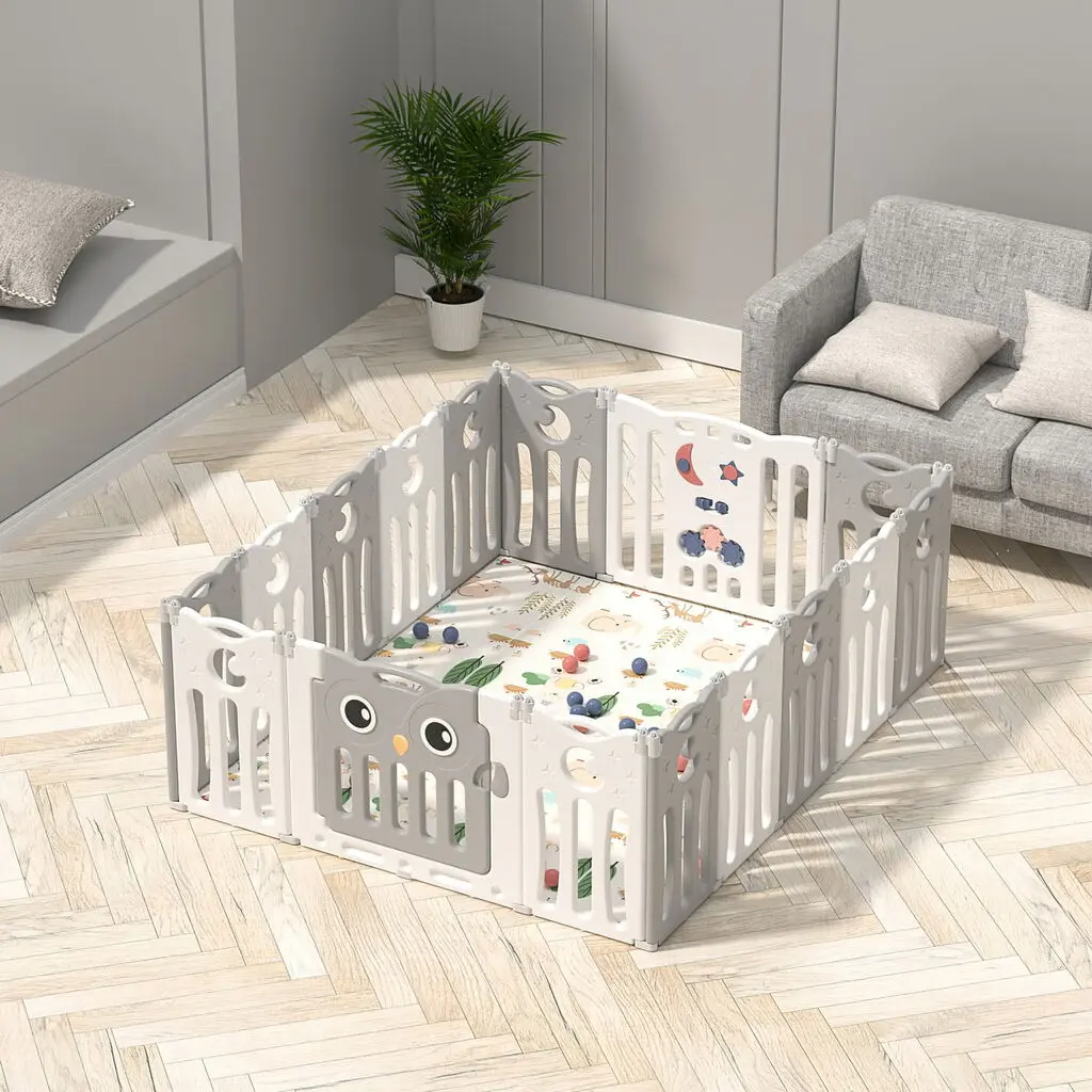 FEELKIDS Sklopiva ogradica sa košem "Sovica-L" sivo bela