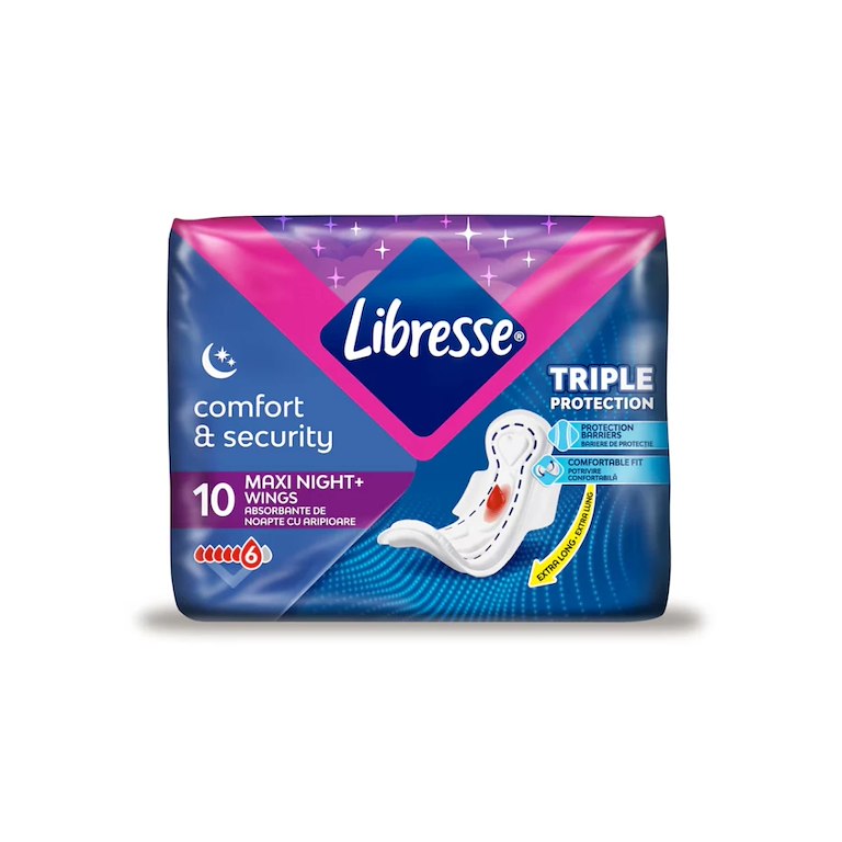 Libresse® MAXI+ GOODNIGHT Noćni Higijenski Ulošci sa Krilcima 10 Kom