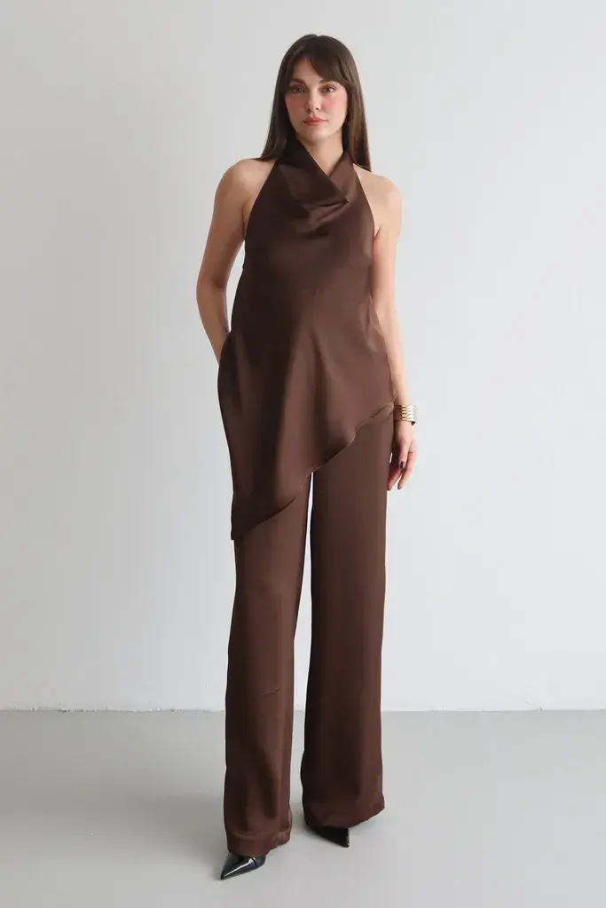 Trendyol Milla ženski set bluze i pantalona Tpraw26Au00005, braon-braon
