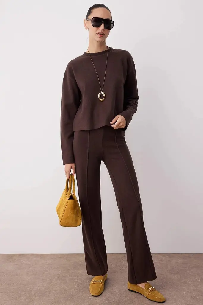 Trendyol Milla ženski set top i donji deo Twoaw26Au00036, smeđa-smeđa