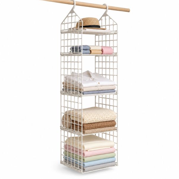 Viseći organizator za garderobu, bež, 29×29×128 cm