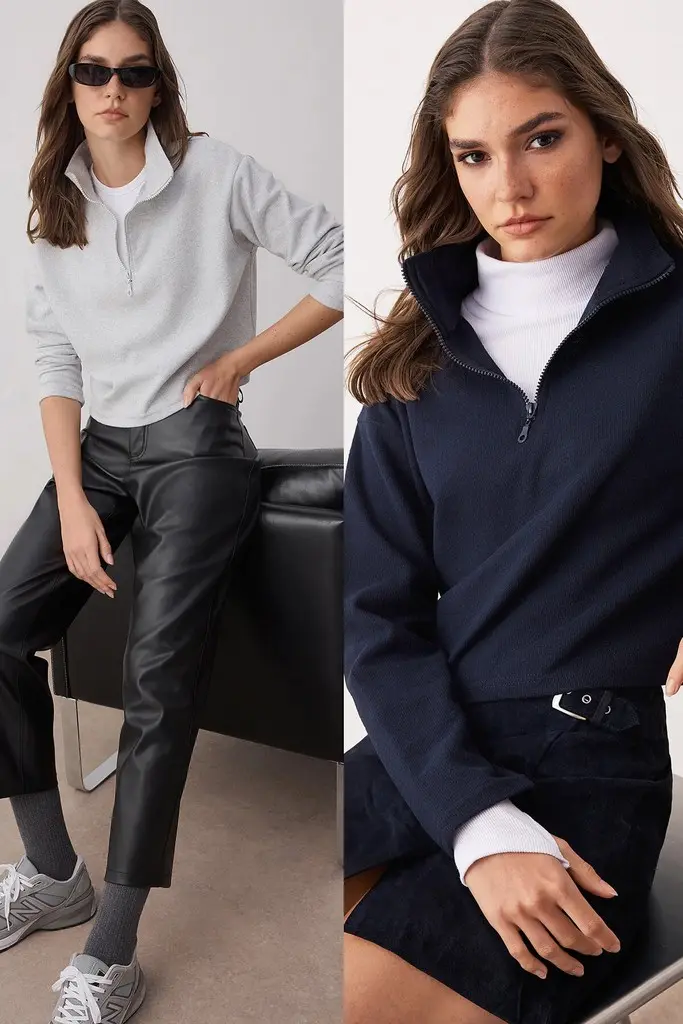Trendyol Milla ženski duks Twoaw25Sw00120, tamnoplava-siva