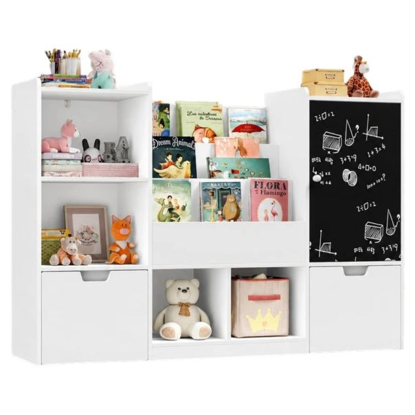 KINDER HOME organizator za dečije igračke sa tablom, policom, 2 fioke i 6 pregrada, puno drvo i MDF
