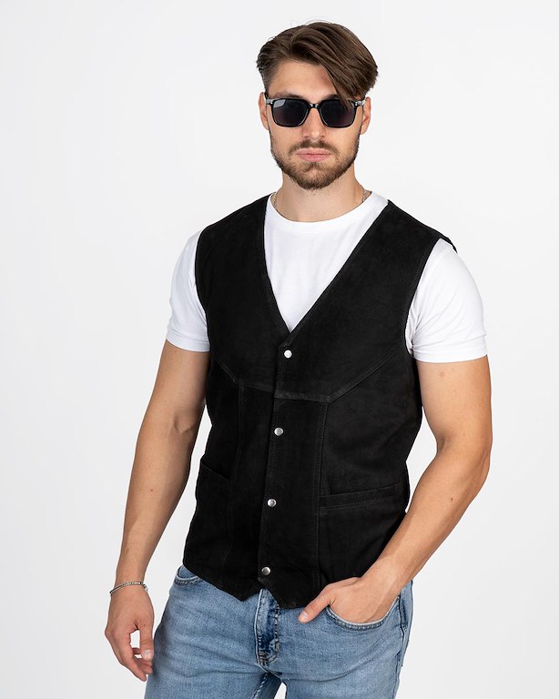 Kožni prsluk Vest-V – Crna