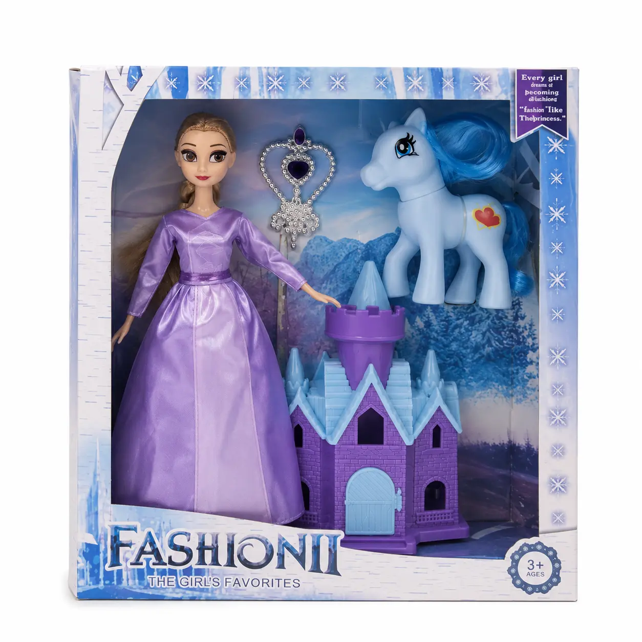 Set lutka princeza sa zamkom i ponijem, ljubičasti
