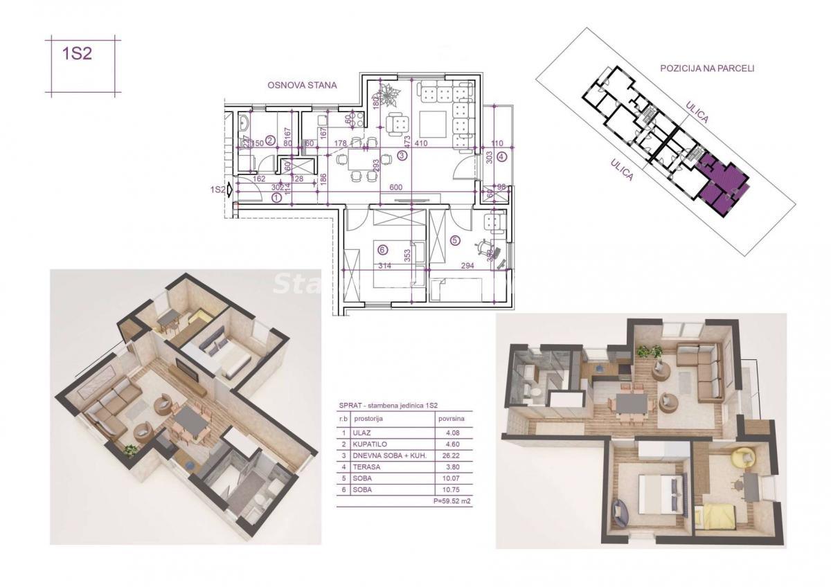 Trosoban stan na prodaju, Veternik, Novi Sad, 60m², 1. sprat, 135.960 €