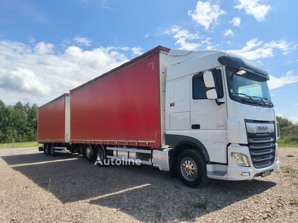 DAF XF 530 / Tandem / Zestaw przestrzenny / Automat / Lodówka / kamion sa klizna zavesa cerada + prikolica sa kliznom ceradom