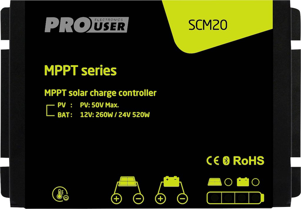 ProUser SCM20 solarni regulator punjenja MPPT 12 V/DC, 24 V/DC 20 mA do 520 Wp