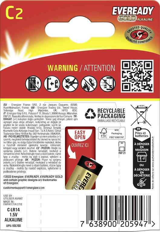 Eveready E304396700 C baterija alkalna 1,5 V C (Baby) pak. 2 kom.