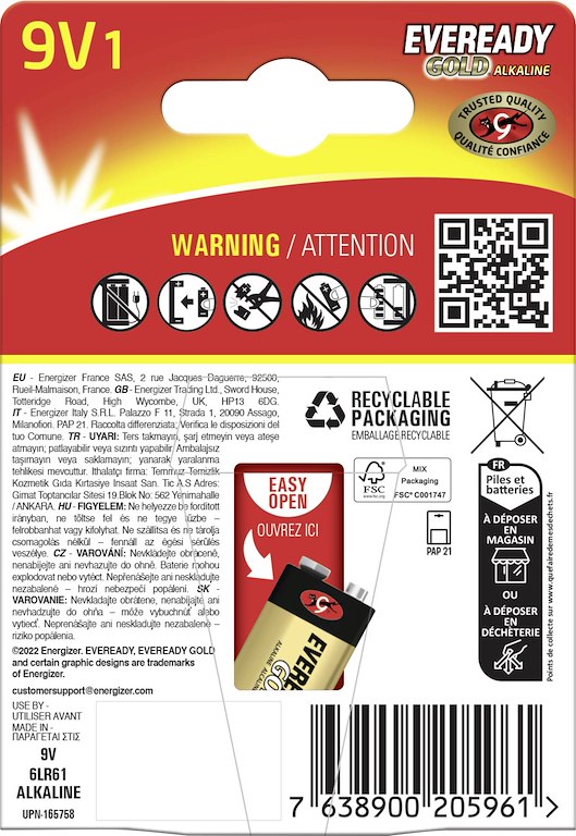 Eveready E304396500 9 V blok baterija