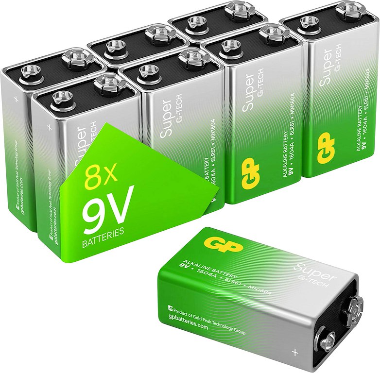 GP 9 V blok baterija alkalna pak. 8 kom.