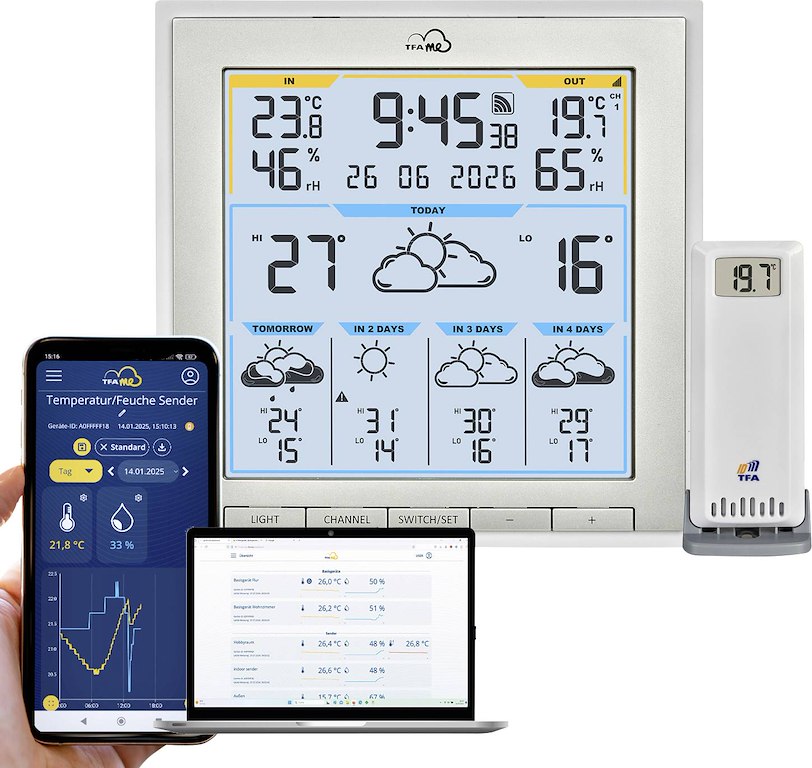 TFA Dostmann 35.8105.02 WiFi meteorološka stanica domet 100 m do 50 senzora