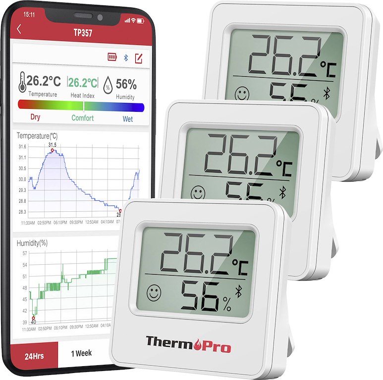 ThermPro TP357-3 bežični termometar i higrometar digitalni bela