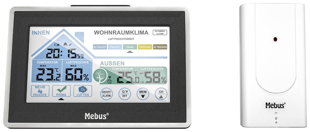 Mebus digitalna bežična meteorološka stanica digitalni crna, srebrna