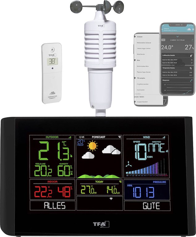 TFA Dostmann 35.8001.01 WiFi meteorološka stanica domet 100 m do 50 senzora