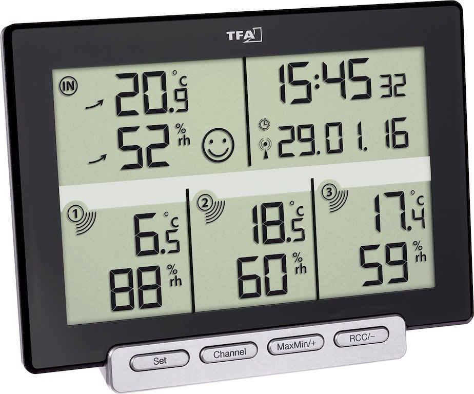 TFA Dostmann 30.3057.01 bežični termometar i higrometar domet 80 m do 3 senzora spolja -44, 60 °C