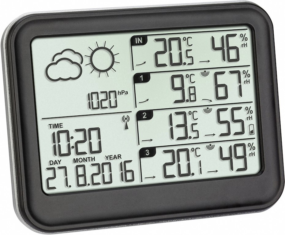 TFA Dostmann 35.1142.01 digitalna bežična meteorološka stanica domet 60 m do 3 senzora