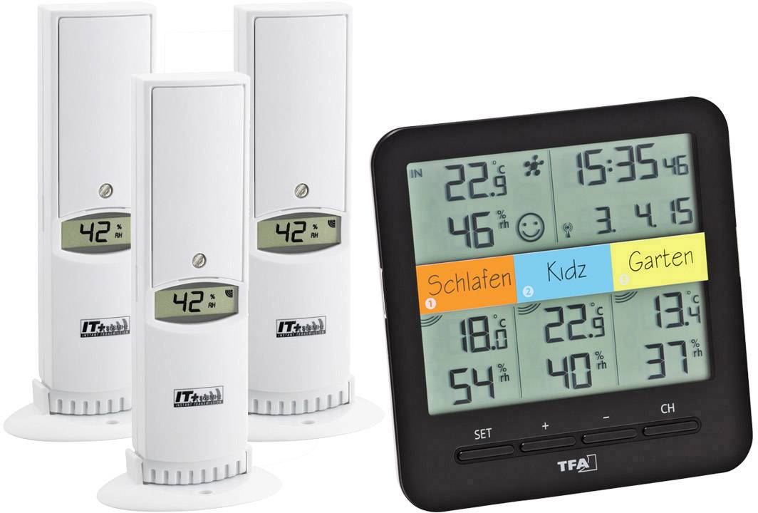 TFA Dostmann 30.3060.01 bežični termometar i higrometar domet 100 m do 3 senzora spolja -40, 60 °C