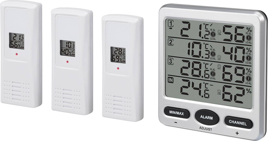 TF0073 bežični termometar i higrometar domet 100 m do 8 senzora spolja -40 do +60 °C