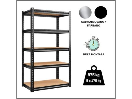 EPRO Metalna montažna polica Premium 180x90x30cm, metal-drvo, 875kg (5x175kg)