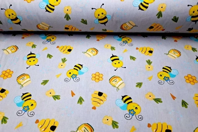 Pamučni materijal za posteljinu - dečiji dezen sa pčelicama
