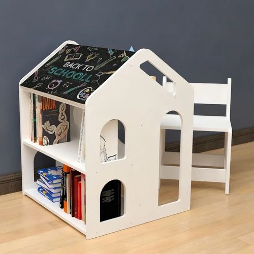Kinder Home dečiji sto kućica sa stolicom, policom za knjige i tablom 55,5x51x69 cm