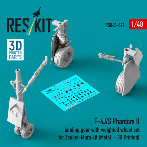 NEW! RES/KIT U48-0621 McDonnell Douglas F-4 J/S Phantom II - Landing Gear with Weighted Wheel Set (for Zoukei Mura Kits / Metal + 3D-Printed)