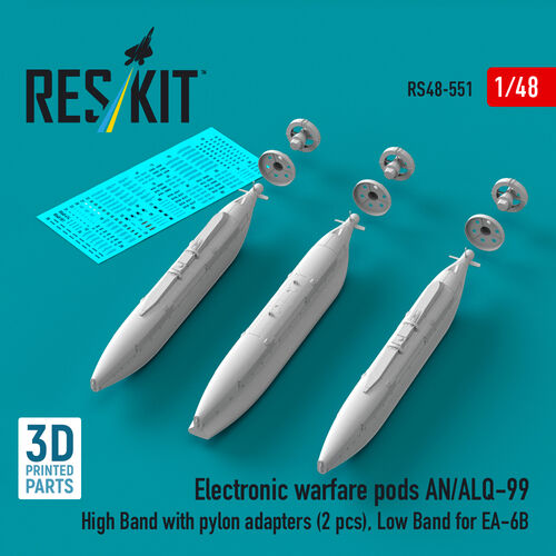 NEW! RES/KIT 48-0551 EA-6 B Prowler - Electronic Warfare Pods AN/ALQ-99 High Band with Pylon Adapters (2 pcs), Low Band (3D-Printed)