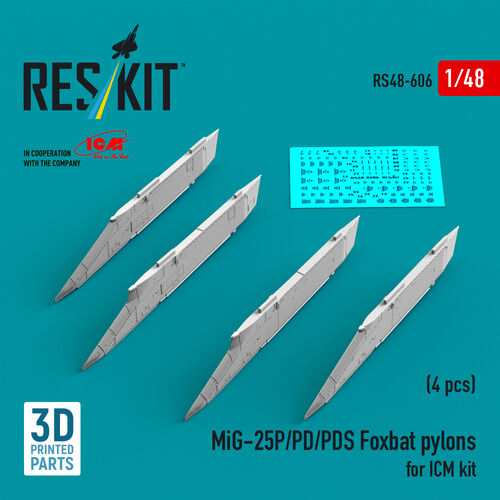 NEW! RES/KIT 48-0606 MiG-25 P / PD / PDS Foxbat - 3D-Printed Pylons (4 pcs / for ICM Kits)