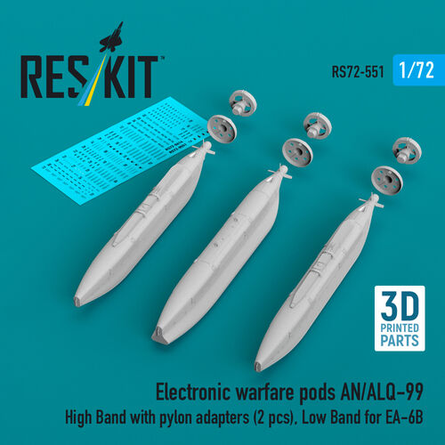 NEW! RES/KIT 72-0551 EA-6 B Prowler - Electronic Warfare Pods AN/ALQ-99 High Band with Pylon Adapters (2 pcs), Low Band (3D-Printed)