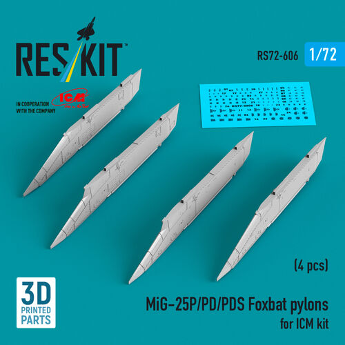 NEW! RES/KIT 72-0606 MiG-25 P / PD / PDS Foxbat - 3D-Printed Pylons (4 pcs / for ICM Kits)