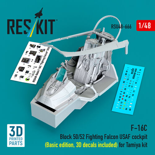 NEW! RES/KIT U48-0666 F-16 C Block 50/52 Fighting Falcon - USAF Cockpit Basic Edition with 3D Decals Included (for Tamiya Kits / 3D-Printed)
