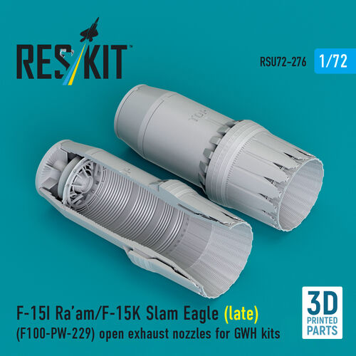 NEW! RES/KIT U72-0276 F-15I Ra’am and F-15K Slam Eagle (Late) - F100-PW-229 Open Exhaust Nozzles (for GWH Kits / 3D Printed)