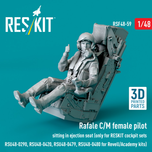 RES/KIT F48-0059 Rafale C / M - 3D-Printed Female Pilot Sitting in Ejection Seat (for RES/KIT Cockpit Sets)