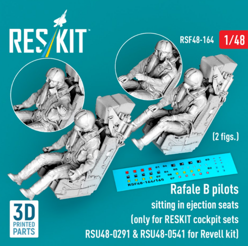 RES/KIT F48-0164 Dassault Rafale B - 3D-Printed Pilots Sitting in Ejection Seats (2 Figures / for RES/KIT Cockpit Sets)