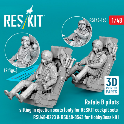 RES/KIT F48-0165 Dassault Rafale B - 3D-Printed Pilots Sitting in Ejection Seats (2 Figures / for RES/KIT Cockpit Sets)