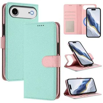 IPHONE AIR DETACHABLE WALLET CASE WITH MAGSAFE, RFID PROTECTION & HAND STRAP - MINT / PINK