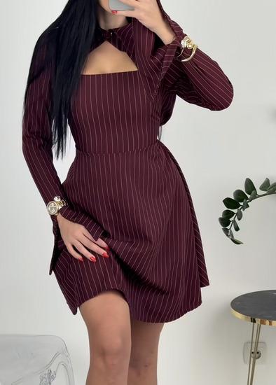 Bordo haljina na pruge sa pojasom