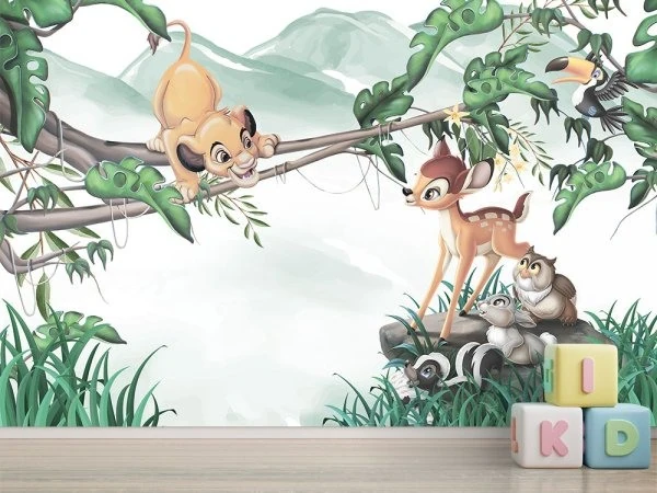 Simba, Bambi i zečići u džungli — dečja foto tapeta