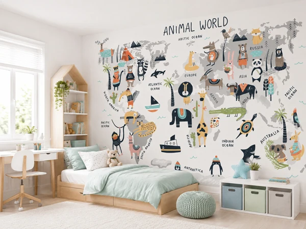 Animal World mapa sa životinjama — dečja foto tapeta