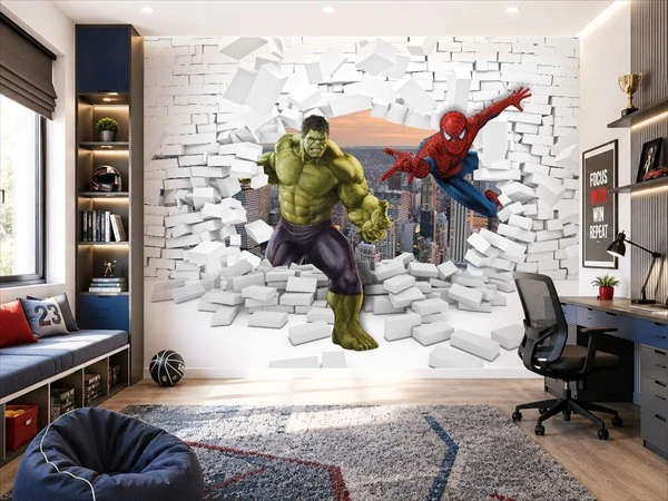 Hulk i Spajdermen probijaju zid — dečja foto tapeta
