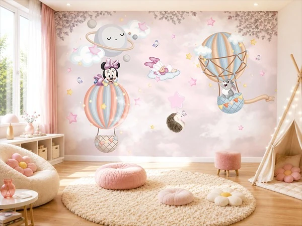 Bebi Mini, Pata Daisy i zečići u balonima — dečja foto tapeta