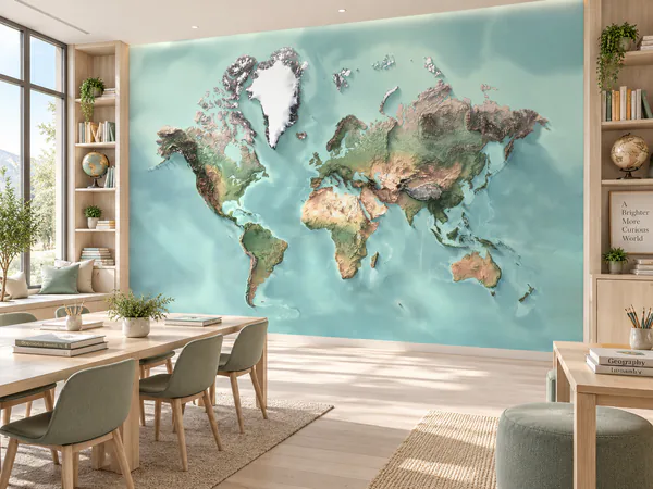 Akvarel mapa sveta u tirkiznim tonovima — foto tapeta