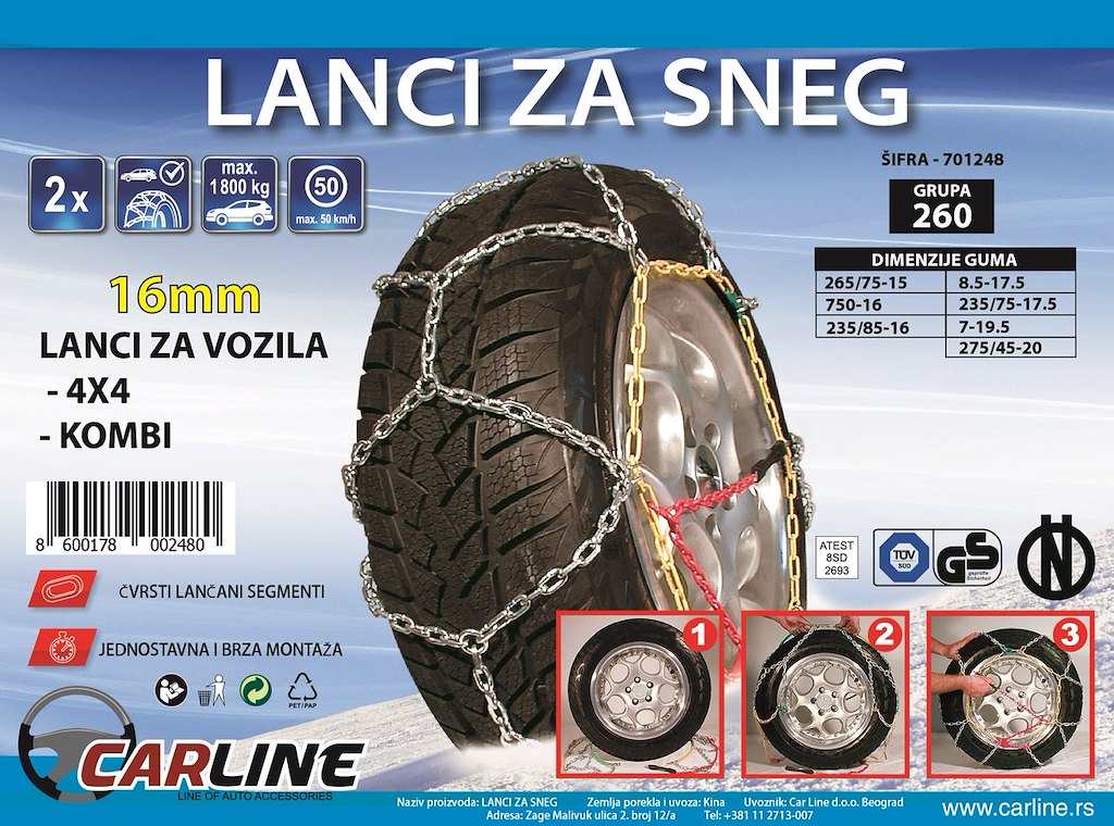 Lanci za sneg za 4x4 i laka dostavna vozila grupa 260 - 16mmID: EK000887828