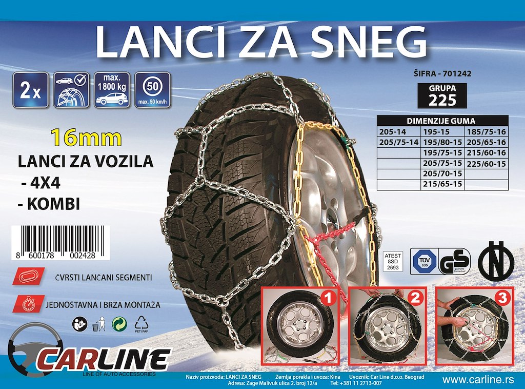 Lanci za sneg za 4x4 i laka dostavna vozila grupa 225 - 16mmID: EK000887817