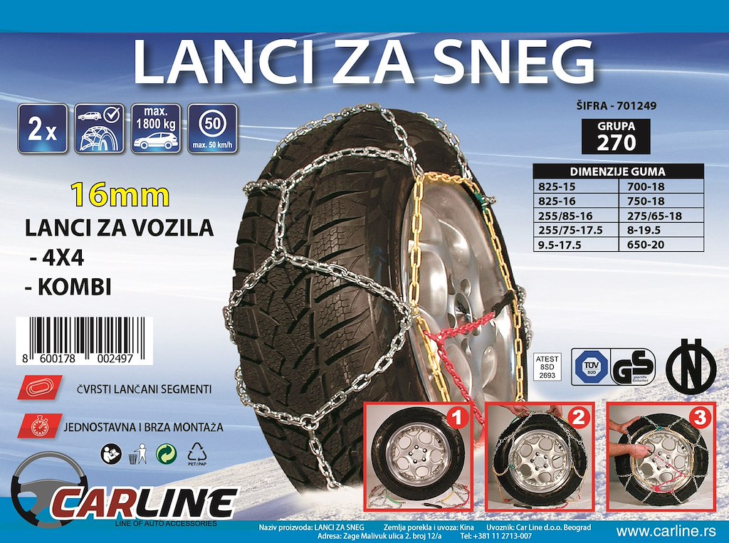 Lanci za sneg za 4x4 i laka dostavna vozila grupa 270 -16mmID: EK000887815