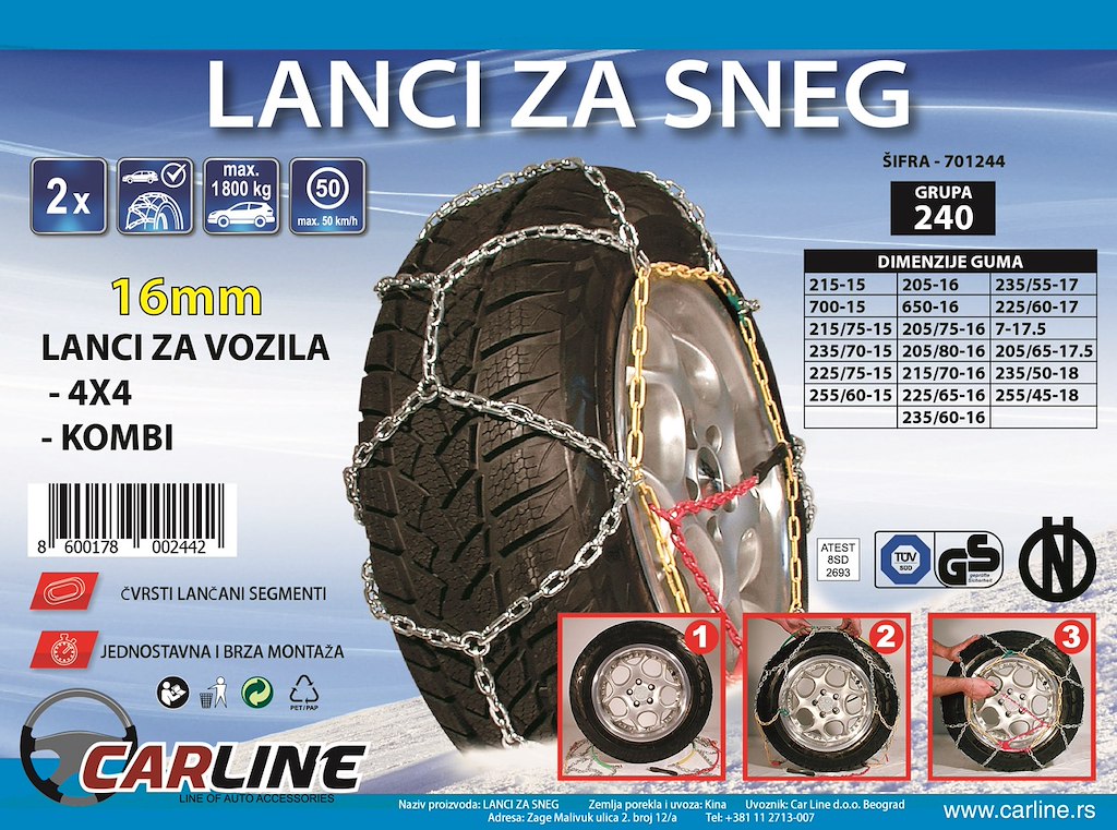 Lanci za sneg za 4x4 i laka dostavna vozila grupa 240 -16mmID: EK000887812