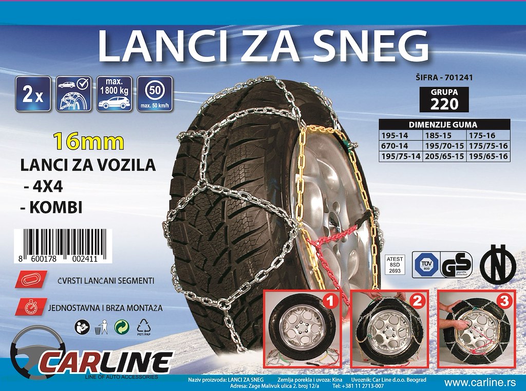 Lanci za sneg za 4x4 i laka dostavna vozila grupa 220 - 16mmID: EK000887826